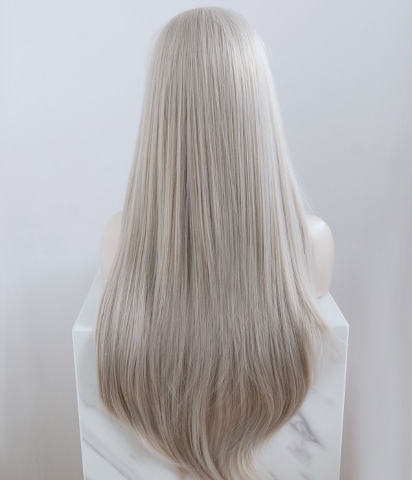 Smokey l Gray With Creamy Yellow Highlights Straight Long Lace Front ...