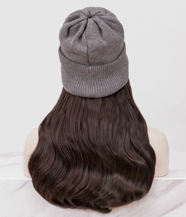 Knit Beanie Hat With Hair l Synthetic Long Wavy Hat Wig - UniWigs ...