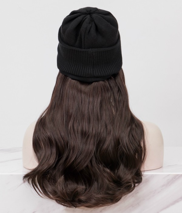 Knit Beanie Hat With Hair l Synthetic Long Wavy Hat Wig - UniWigs ...