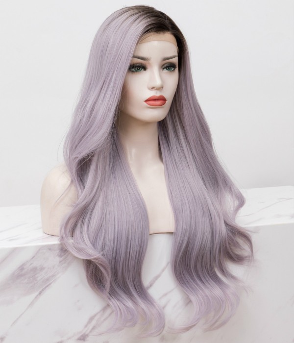 Misty Dawn l Pale Lilac Long Natural Wave Synthetic Lace Front Wig ...